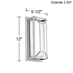 Possini Euro Design Radcliffe Modern Outdoor Wall Light Fixture LED Matte Nickel Geometric Baguette Cut 12" Frosted Glass for Exterior House Porch Patio Outside Deck Garage Front Door Garden Home