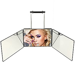 angilifan 3 Way Mirror for Hair Cutting, 360° Illuminated Trifold Makeup Mirror for Self Hair Styling, Adjustable DIY Haircutting Tool to Trim or Shave (with led)