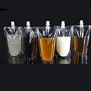 VEIREN 50 Pack Plastic Spout Pouches Reusable Clear Stand Up Concealable Liquid Drinking Flasks Portable Wine Liquor Milk Beverage Jelly Coffee Water Bag for Home Travel Party Wedding Supplies, 200ml