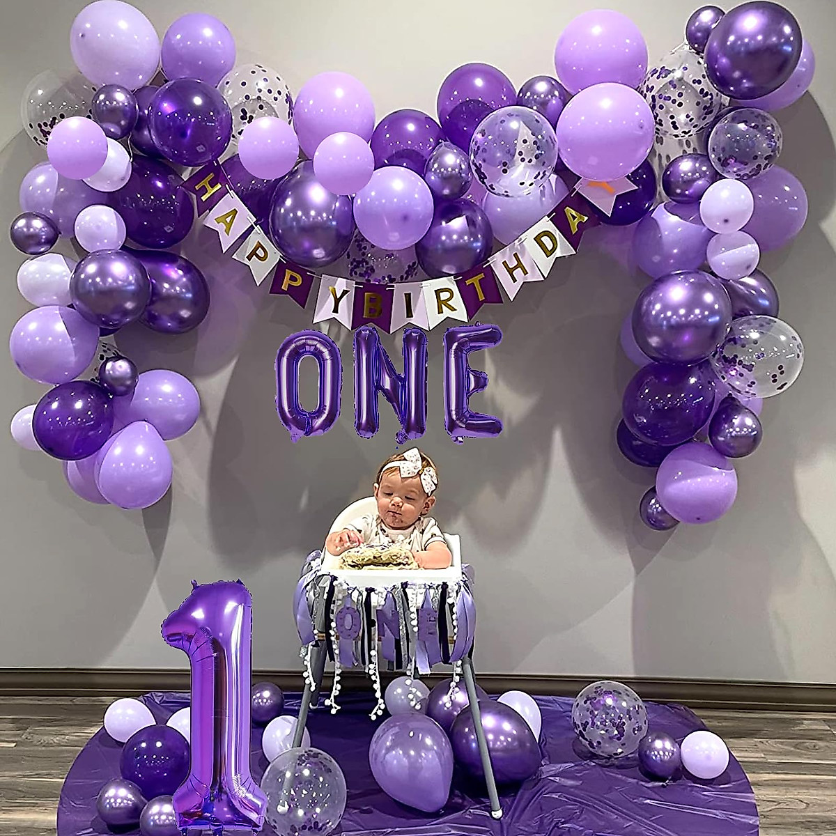 Purple Balloons Purple Confetti Balloon Set, 60Pcs 12Inch Metallic Chrome Purple Balloons Lavender Lilac Balloons Dark Purple Latex Balloons for Birthday Wedding Baby Shower Party Decoration