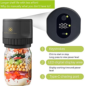 Kenwi Living Electric Mason Jar Vacuum Sealing Kit with Wide and Regular Mouth Lids, Vacuum Sealer for Canning Jars and Food Storage, 2024 Automatic Stop Version, Black