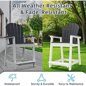 OTSUN Outdoor Tall Adirondack Chairs Set of 2, Patio Bar Stool Chair with High Back, 400lbs, Widened Arms, All-Weather Balcony Chair for Backyard, Garden, Yard - Light Grey