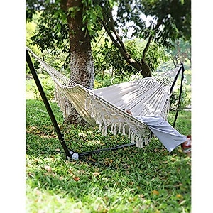 Anyoo Hammock Garden Cotton Hammock Comfortable Fabric Elegant Deluxe Tassels Durable Swing Hammock Up to 450lbs Portable Hammock with Travel Bag,Perfect for Porch Patio Yard Bedroom Outdoor/Indoor