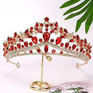 𝑪𝑼𝑩𝑨𝑪𝑶 Crystal Red Crown and Tiaras for Women, Queen Crown Bridal Headband Princess Tiara for Girls, Birthday Crown for Women Rhinestone Wedding Headband Halloween Cosplay Costume Party Decorations