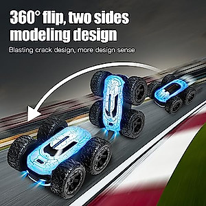 TRIPLEFINE Remote Control Car for Kids 8-12, 360°Rotating with 2 Batteries, Double-Sided RC Car Stunt Car Toy, 2.4Ghz Remote Control with LED Lights and Headlights