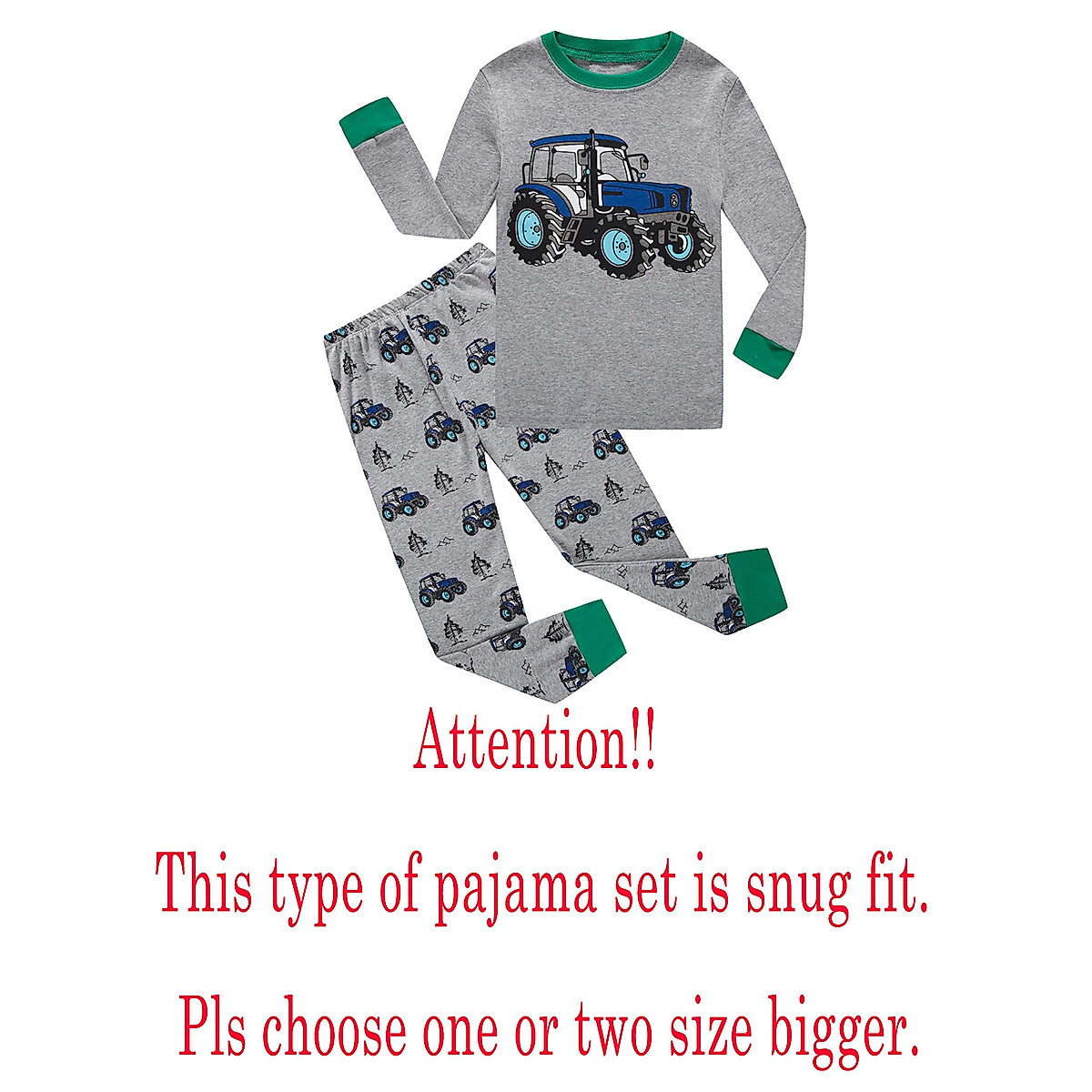 KikizYe Tractor Baby Boys Long Sleeve Pajamas sets Pants 100% Cotton Sleepwear Infant Size 12-18 Mothes