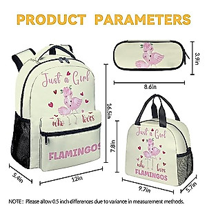 KNOWPHST Flamingo Backpack with Lunch Box Set for Girls - 3 in 1 Primary Middle School Backpacks Matching Combo - Large Capacity, Durable, Lightweight, Yellow Bookbag and Pencil Case Bundle