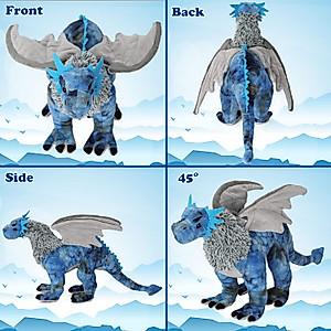 Dragon Plush Toy, Frost Wyrm Stuffed Animal Throw Plushie Pillow Doll, Soft Blue Fluffy Friend Hugging Cushion - Present for Every Age & Occasion