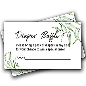 50 Greenery Diaper Raffle Tickets for Girl or Boy Baby Shower Invitations, Baby Shower Games, 3.5" x 2" with Name Line