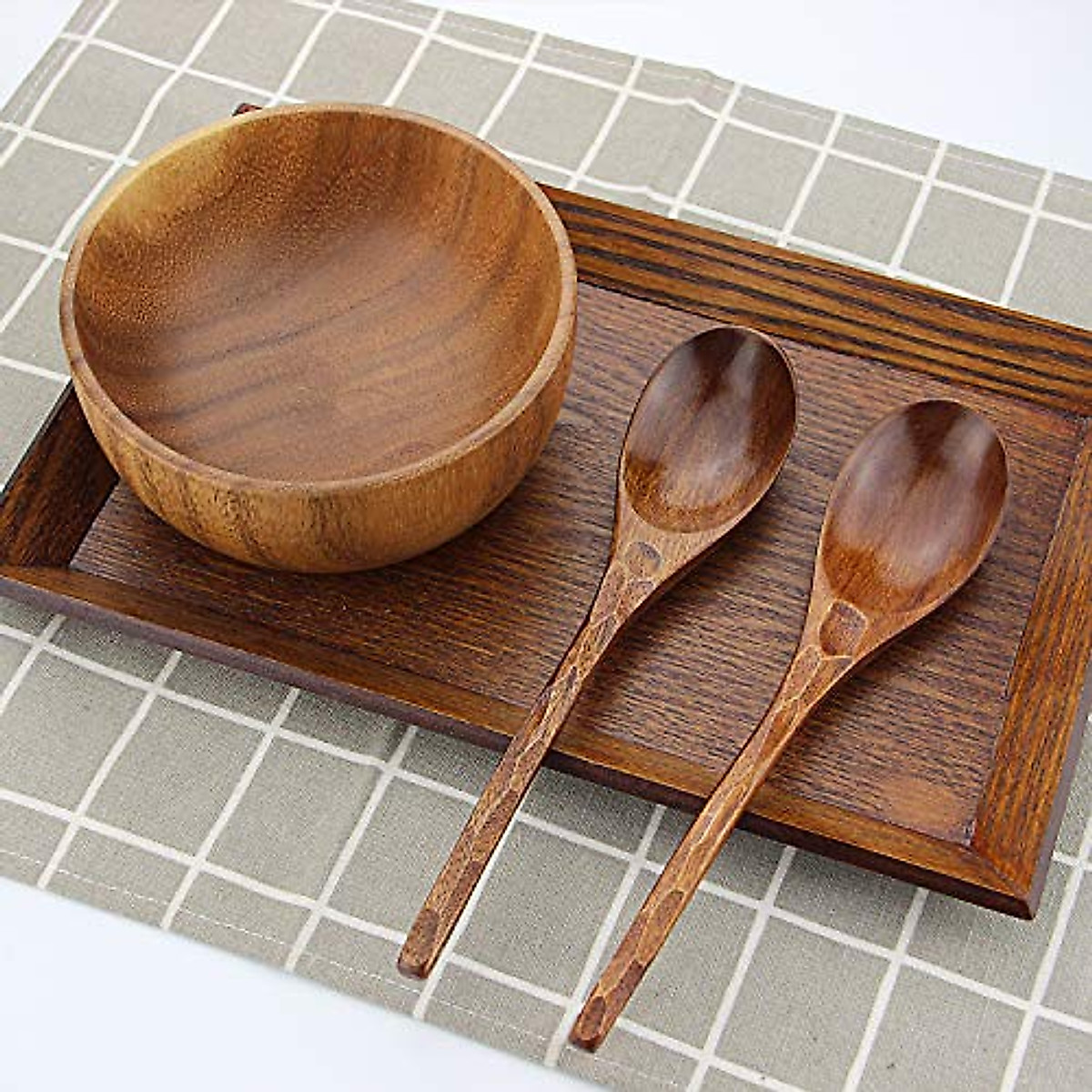 Soup Spoons,AOOSY Wooden Soup Spoons, 6 Pieces 7.84 inches Japanese Ramen Spoons Round Nanmu Wood Long Handle Rice Dessert Cooking Tasting Dinner Table Spoon for Kitchen Restaurant