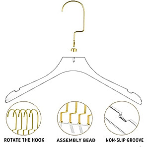 Besser Acrylic Clear Hangers 15 Pack Gold Acrylic Hangers Premium Quality Crystal Clear Hangers with Gold Hooks Luxury Dress Suit Hangers（Flat Hook）