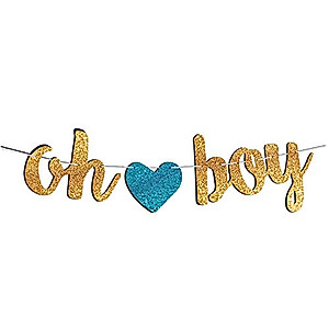 Oh Boy Glitter Banner - Baby Shower Decorations for Boy - Gender Reveal Party Garland