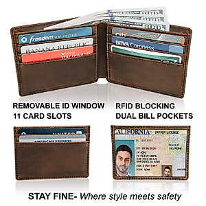 Leather Men's RFID Bifold Wallet with Removable Slim Front Pocket Card Holder, Brown