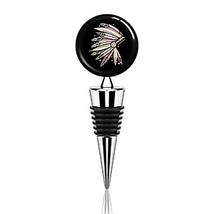 Indian Chieftain's Headdress Metal Wine Bottle Stopper Decorative Wine Stopper with Beautiful Art Glass