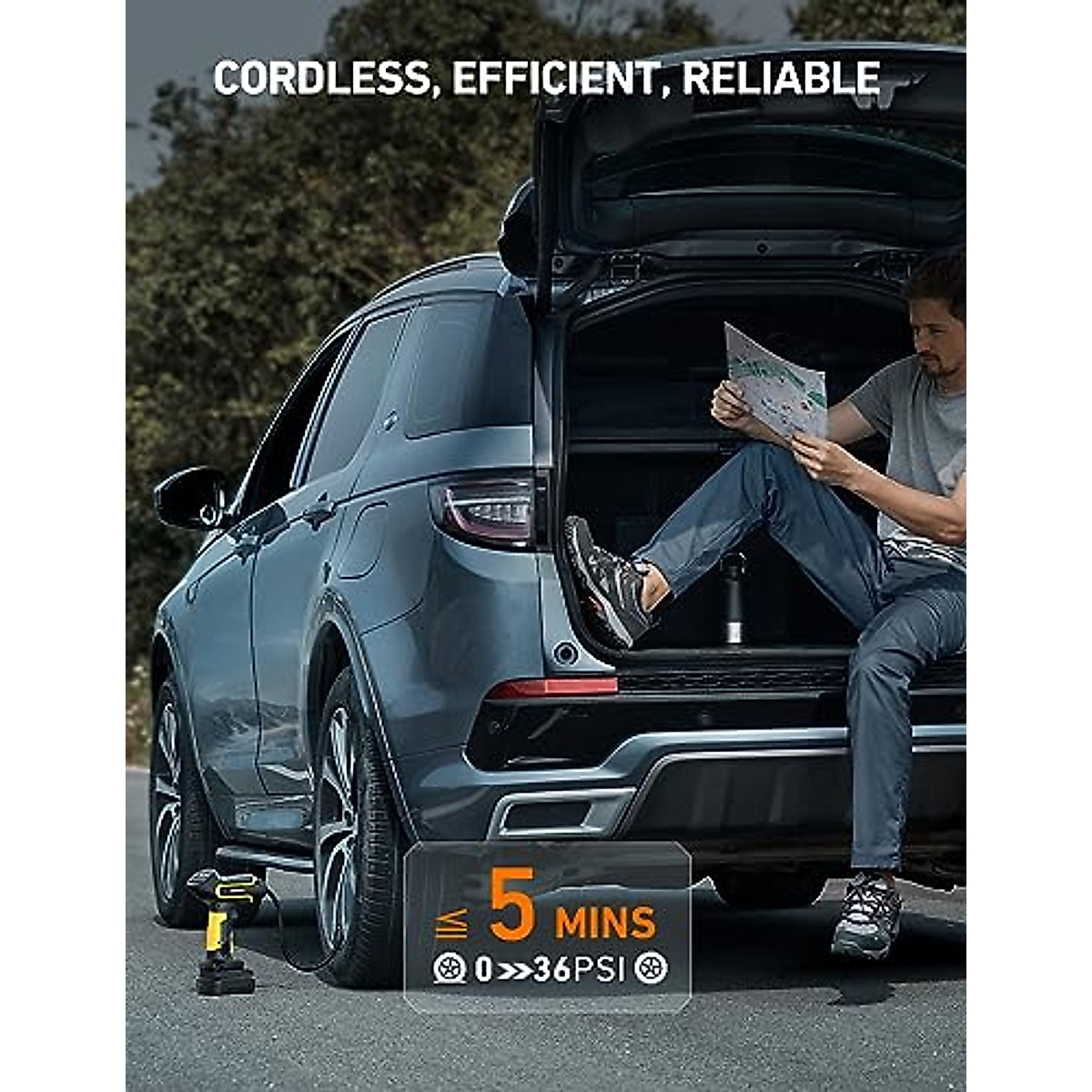 AstroAI Tire Inflator Air Compressor Cordless with 20V Rechargeable Li-ion Battery 150 PSI Portable Handheld Air Pump with 12 V Car Power Adapter for Cars Motorcycles LS40791（C1）