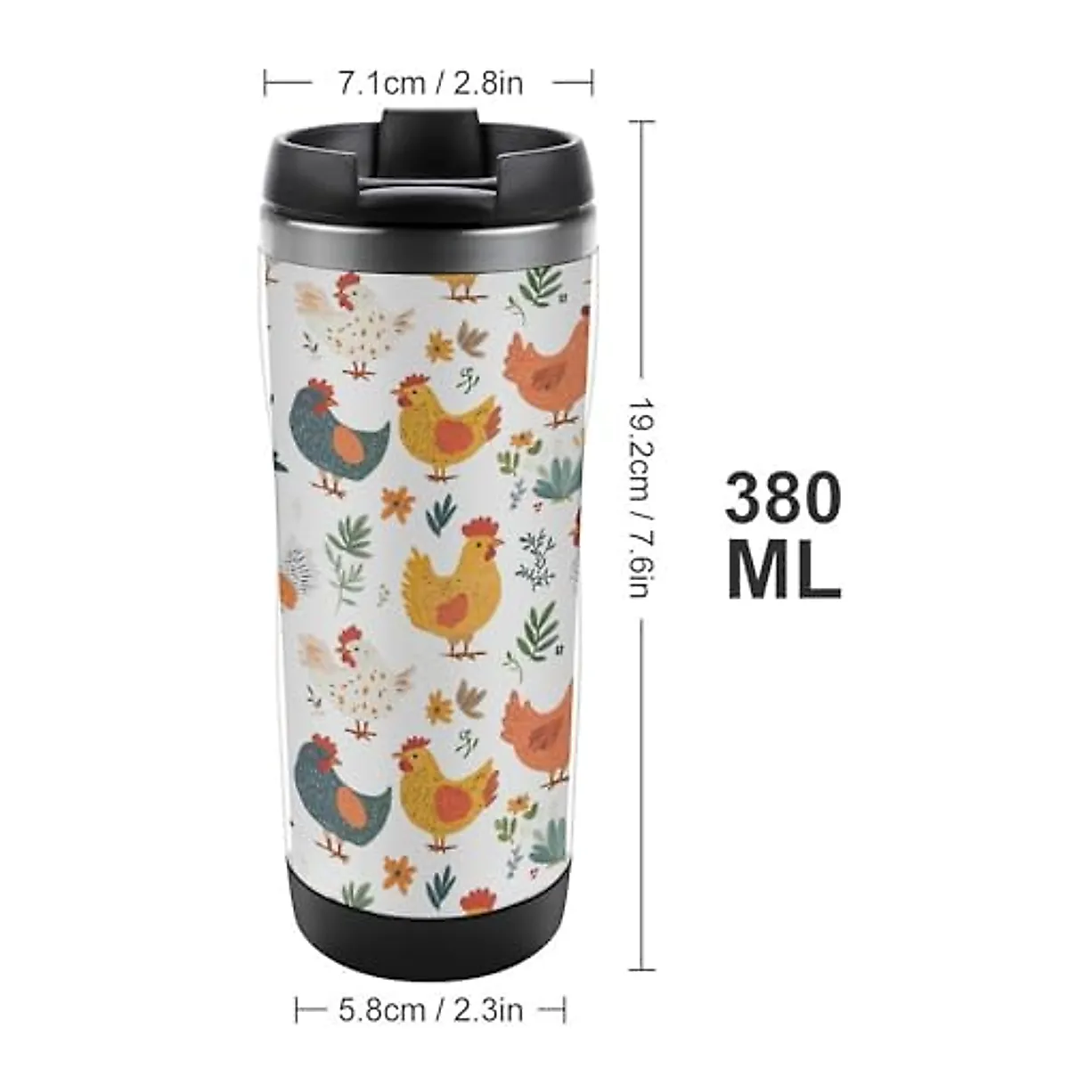 Colorful Chickens Travel Coffee Mug Reusable Insulated Drinking Cup with Lid for Home Outdoor Works 13 Oz