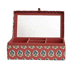 Creative Co-Op Fabric Covered Jewelry Box with Floral Pattern and Interior Mirror, Multicolor