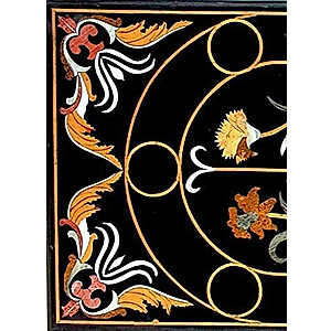 Pietra Dura Natural Black Marble 48" x 24" Inch Rectangular Dining Table Top, Stone Inlay Breakfast Table Top, Centre Table Top, Marble Outdoor Garden Table Top, Piece Of Conversation, Family HeirLoom
