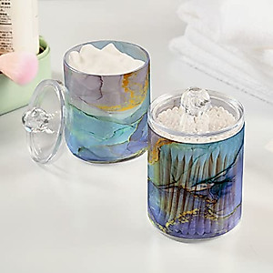 2 Pack Qtip Holder Organizer Dispenser Color Abstract Painting Marble Bathroom Storage Canister Cotton Ball Holder Bathroom Containers for Cotton Swabs/Pads/Floss
