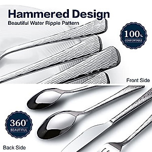 KINGSTONE Hammered Silverware Set, 40-Piece Flatware Set for 8, 18/10 Stainless Steel Premium Cutlery with Unique Ripple Handles Design Mirror Polished - Dishwasher Safe