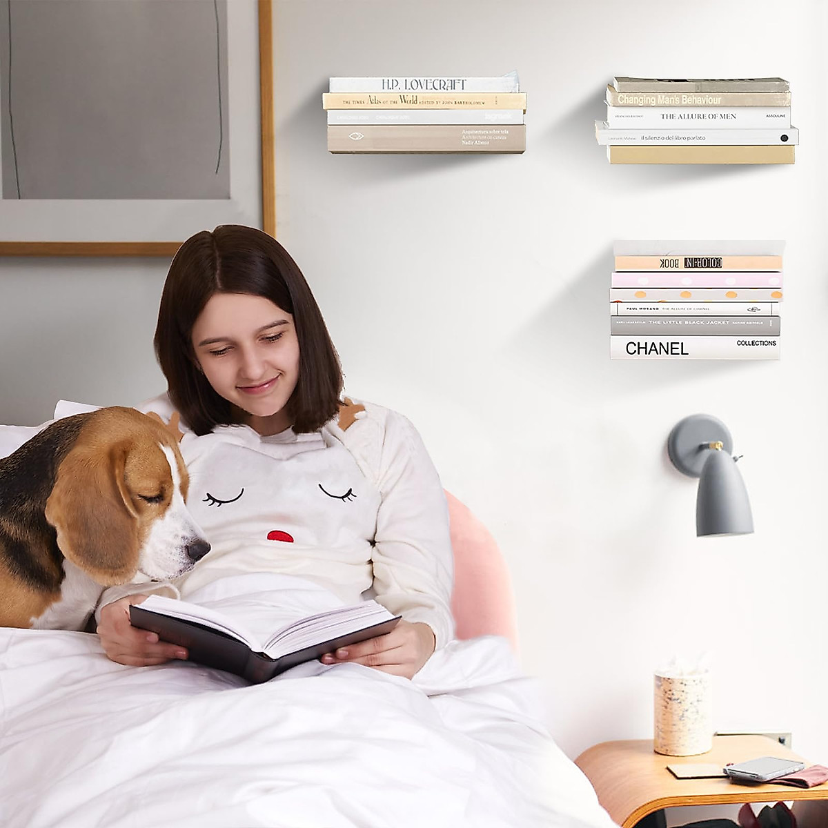 Atsgke Invisible Floating Bookshelf - Modern White Wall Mount Metal Shelves for Room, Bedroom Bookcase, Small Bookshelf with Minimalist Design, Sleek Storage for Books & Decoratives（4PCS）
