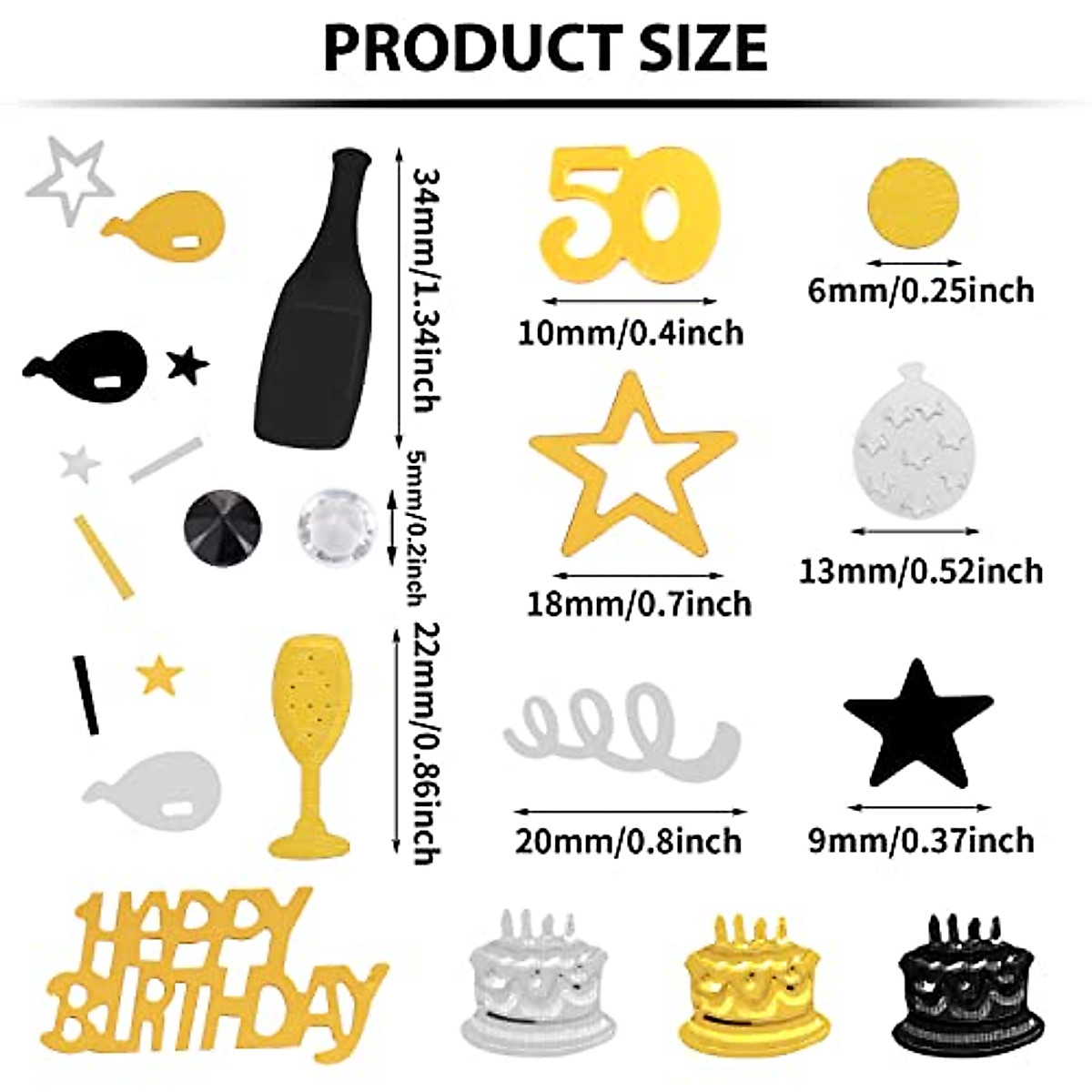 3000 Pieces Happy Birthday Confetti Number 50 Confetti Birthday Cake Confetti Table Scatter Confetti, Black Gold Silver Party Decorations Supplies for Birthday Anniversary (50th Style)