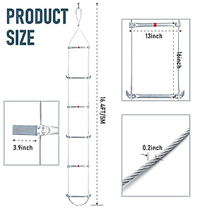 ybaymy Fire Escape Ladder，Emergency Fire Escape Ladder 2 Story 16.4FT with 2 Hooks Homes Reusable Compact & Portable External Ladder for Windows and Balcony（Aluminum Alloy）
