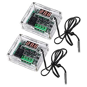 ALMOCN 2PCS W1209 DC Digital Temperature Controller Board 12V with Case, Red Digital Display Thermostat -50-110°C Electronic Temperature Temp Control Module Switch Waterproof