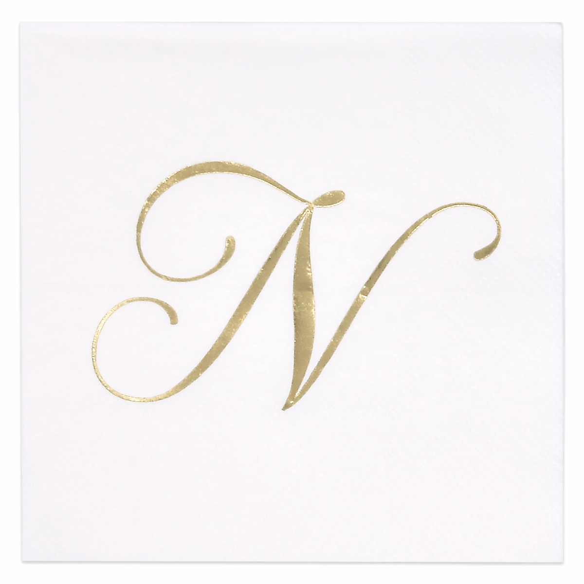 Gift Boutique 100 Gold Monogram Cocktail Napkins Letter N Disposable Paper Pack Elegant Metallic Golden Foil Hand Napkin for Powder Room Wedding Holiday Birthday Party Baby Shower Decorative Towels