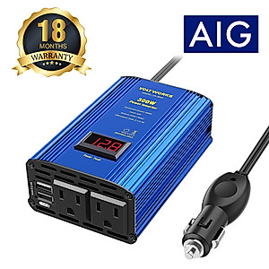 Power Inverter 300W Car Inverter DC 12V to 110V AC Converter with LED Display & 2x2.4A Dual USB Car Adapter Charger by VOLTWORKS Blue