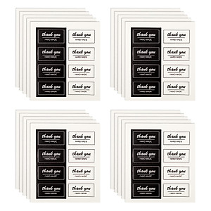 Modixun 160Pcs Black and White Thank You Stickers for Handmade Things, 5x2.7cm/1.97’’x1.06’’ Rectangular Thank You Labels, Appreciation Stickers for Decorative Sealing, Style A