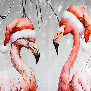 EOBTAIN Winter Christmas Shower Curtain for Bathroom Winter Scene Snowflake Pink Flamingo and Cardinal on Pine Tree Shower Curtain with 12 Hooks Snow Scenery Bathroom Curtains Shower Set 72x72 Inch