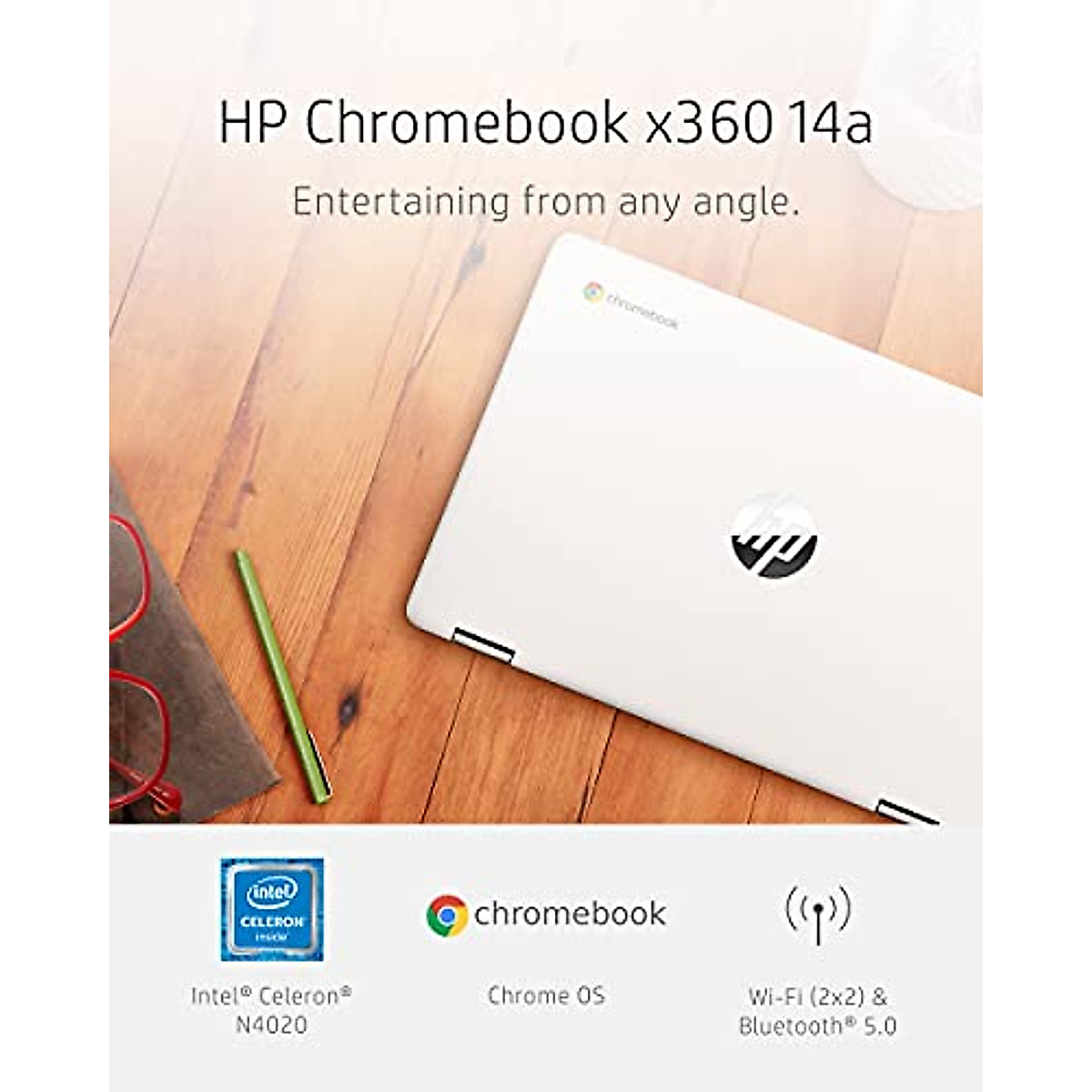 HP Chromebook x360 14 Laptop, Intel Celeron Processor, 4 GB RAM, 32 GB eMMC, 14” HD (1366 x 768), Chrome OS, Work, Streaming, School, Long Battery Life (14a-ca0050nr, 2021) (Renewed)