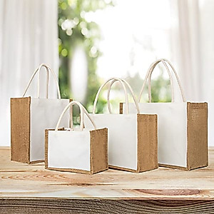 TOPTIE 6 PCS Cotton Canvas Tote Bags with Burlap Sides, Reusable Grocery Shopping Bag Gift Bag