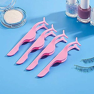 Mudder 60 Pcs Plastic Eyelashes Extension Tweezers False Eyelash Applicator Tool Eyelashes Clip Fish Tail Clip Tweezers for Lashes Application and Removal(Pink)