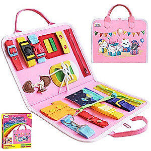ZMLM Montessori Busy Board Toy: Toddler Sensory Toy Christmas Birthday Gifts for 1 2 3 4 Years Old Girl Boy Preschool Buckle Zipper Activity Board Kids Educational Travel Toy Learning Fine Motor Skill