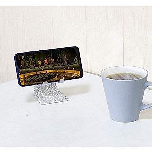 CARCHILE SZ Bling Rhinestone Crystal Adjustable Cell Phone Stand, Phone Holder for Desk, Phone Desktop Holder Stand Compatible with iPhone IPAD Samsung Smart (Silver)