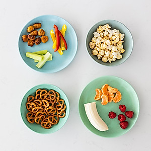 Grow Forward Wheat Straw Kids Plates and Bowls Sets - 8-Piece Unbreakable Dishwasher & Microwave Safe Plastic Plates for Kids - Reusable Non Toxic BPA-Free Dinnerware for Children - Rainforest