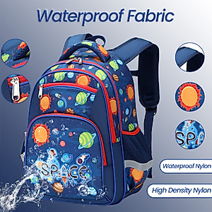Moonmo School Backpack Kids Bookbag Elementary Preschool Kindergarten Supplies for Boys,16 inch boys school backpack with compartments for 5+ (Blue Space)