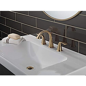 Delta Faucet Lahara Widespread Bathroom Faucet 3 Hole, Gold Bathroom Faucet, Diamond Seal Technology, Metal Drain Assembly, Champagne Bronze 3538-CZMPU-DST