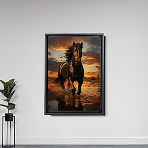 Majestic Black Stallion Galloping In The Clouds, Black Horse On Salt Flats, Canvas Print, Black Horse Print, Black Horse Wall Art, Canvas, Home Decor