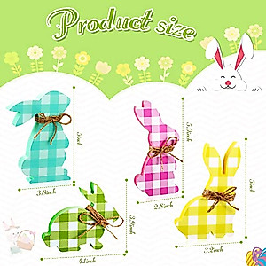 4 Pieces Easter Bunny Table Wooden Signs Bunny Shaped Farmhouse Decor Spring Bunny Wood Tabletop Easter Decorations Easter Bunny Dining Room Table Decor Sign Wood Bunny Decor with Rope (Cute Style)