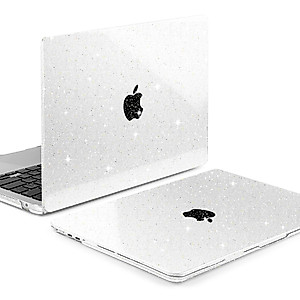 MEEgoodo Glitter Case for M3 MacBook Air 15 inch Case 2024 2023, Fit Model A3114 A2941 with M3 M2, Laptop Shell with Keyboard Cover & Camera Cover & OTG Adapter for 15.3" MacBook Air Case, Star Clear