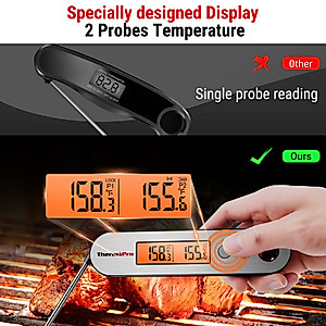 ThermoPro TP829 Wireless Meat Thermometer for Grilling and Smoking with ThermoPro TP610 Programmable Dual Probe Meat Thermometer with Alarm