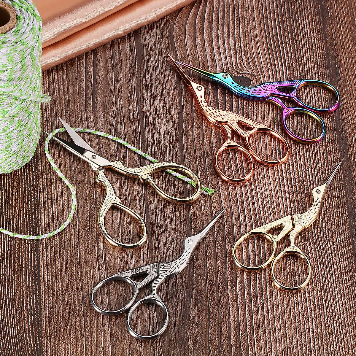5 Pieces Stainless Steel Tip Classic Stork Scissors Crane Design 3.6 Inch Sewing Dressmaker Scissors for Embroidery, Craft, Needle Work, Art Work or Everyday Use (Style A)