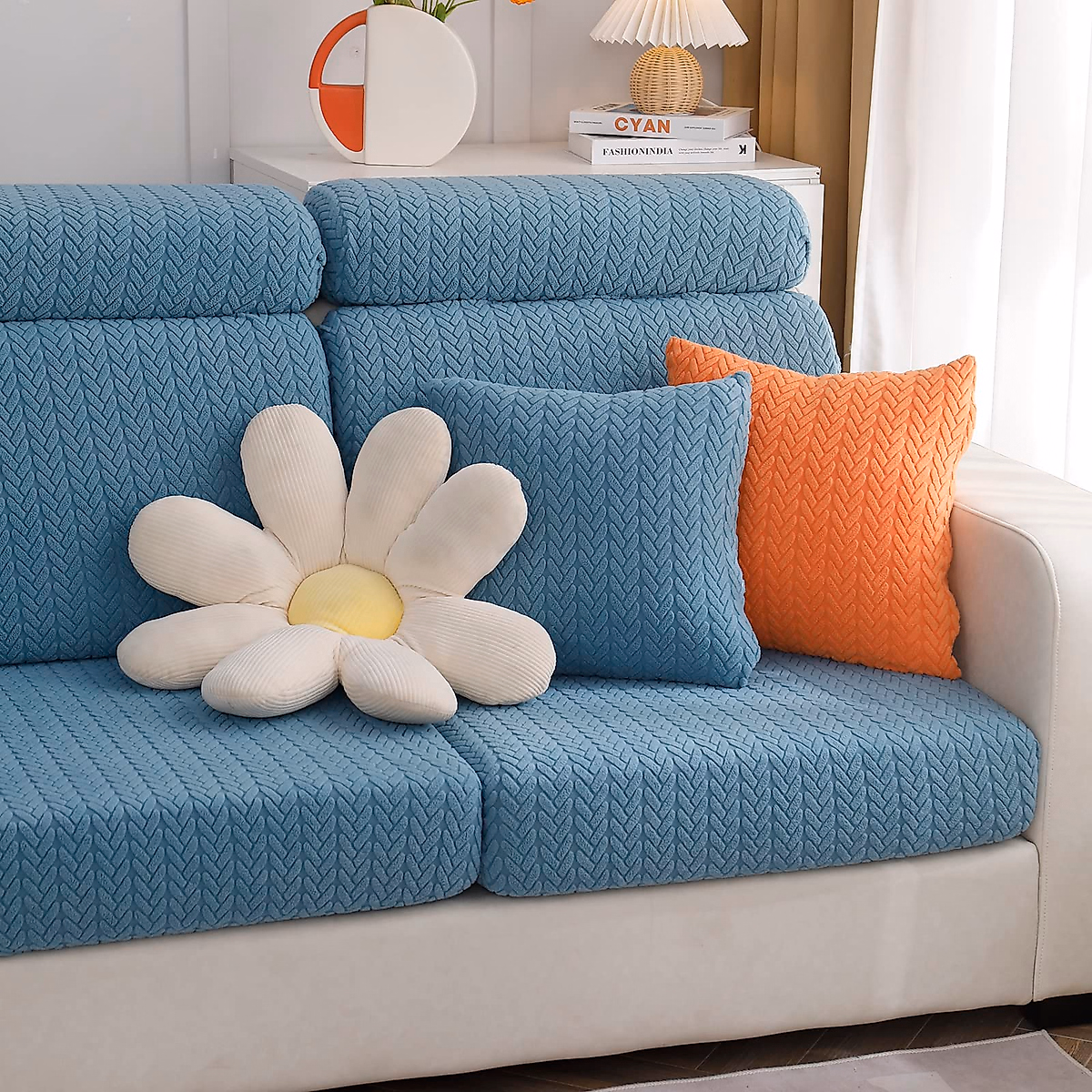 cjc 2023 New Universal Sofa Cover, Wear-Resistant High Stretch Couch Cushion Slipcovers, Anti-Slip L Shape Sofa Covers - Tear Stain Resistant Sofa Protector (Light Blue, Back Cover M)