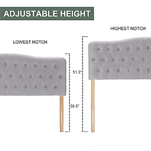 Iroomy Upholstered Queen Headboard, Button Diamond Tufted Headboard with Adjustable Height and Solid Wood Leg, Linen Fabric Padded Headboard for Queen Size Bed, Mordern Head Board, Grey