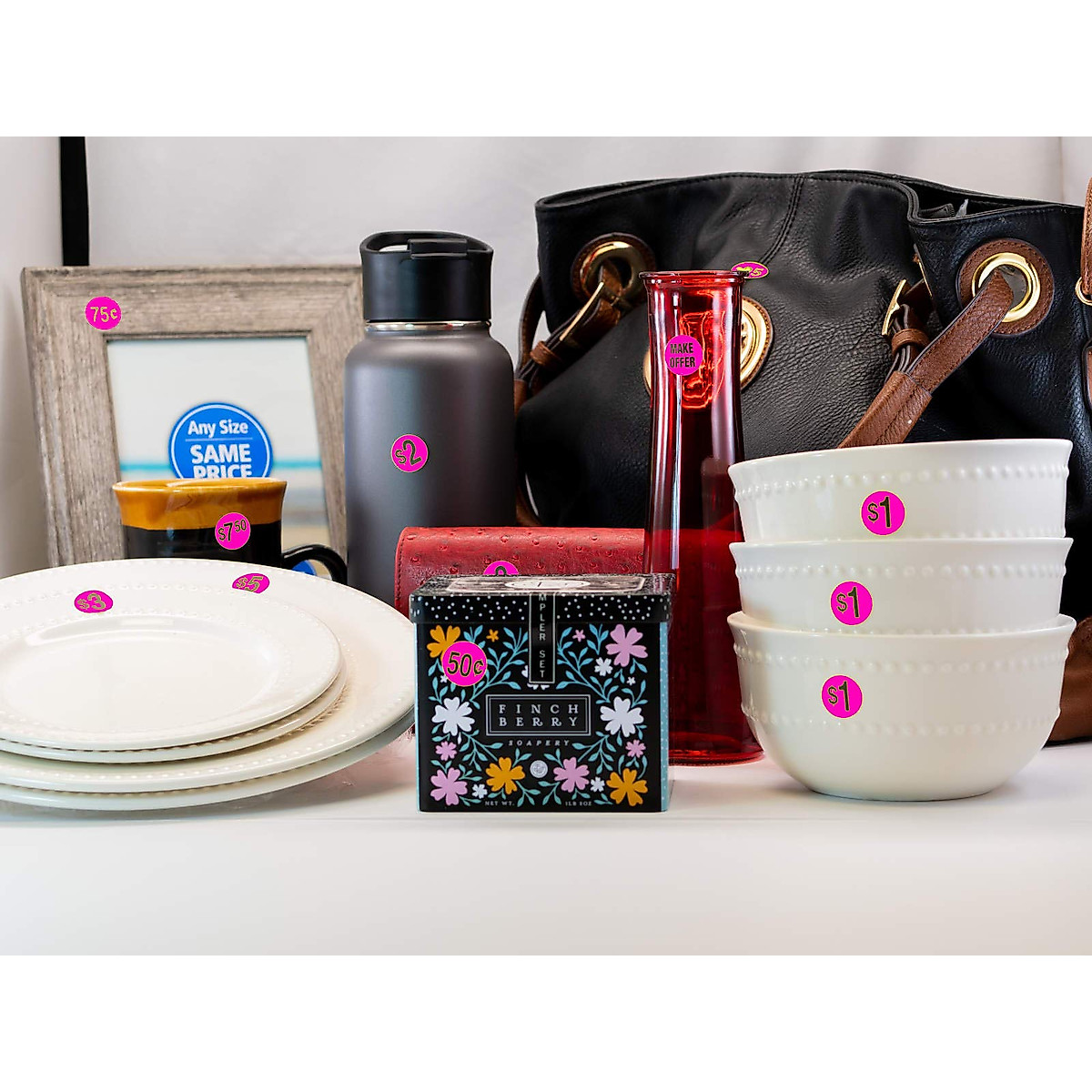 Sunburst Systems 7035 Priced Garage Sale Stickers, 1,000 Count Pre-Printed Labels, Pink