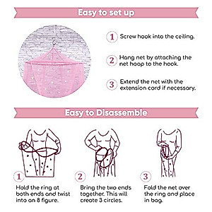 Bollepo Pink Bed Canopy for Girls with Glowing Stars - Princess Crib Netting Room Decor, Ceiling Tent to Cover Toddler Crib | Single, Twin, Full, Queen Size Kids Bed Curtains, Fire Retardant Fabric