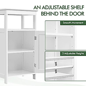Yaheetech Single Door Floor Cabinet, Bathroom Free Standing Storage Organizer with Adjustable Shelf, Narrow Side Cabinet for Living Room, White